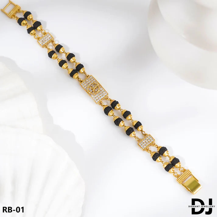 mercedes Design 2 Line Rudraksha With Diamond Gold Bracelet for Men.(A ...
